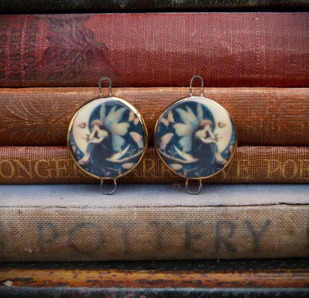 Handmade Ceramic Moon With Fairy Connector Charms With a 24kt Gold Edge ...