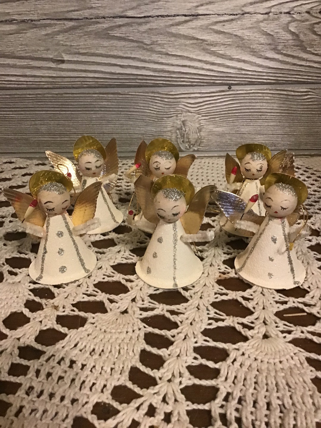 Vintage Cone Angels,set of 6, 1950 Mica Glitter Christmas Tree ...