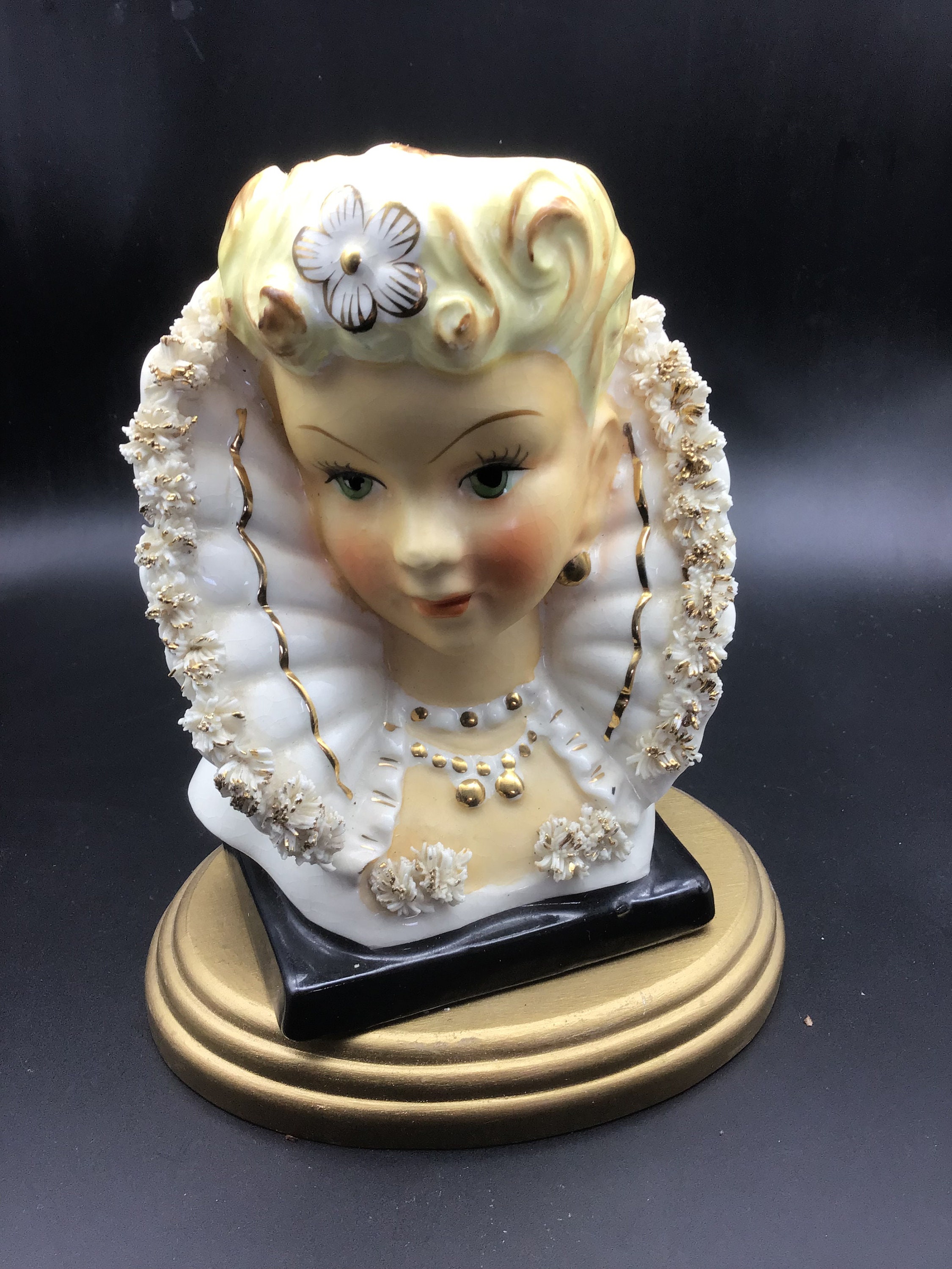Vintage Lady Head Vase,rare Blonde Hair Large White Victorian Style ...