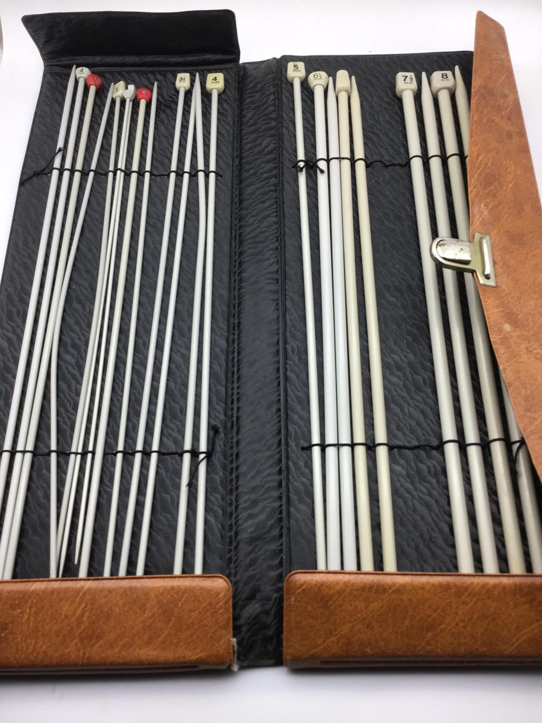 Vintage Knitting Needle Set in Faux Leather Case, Knitting Accessories ...