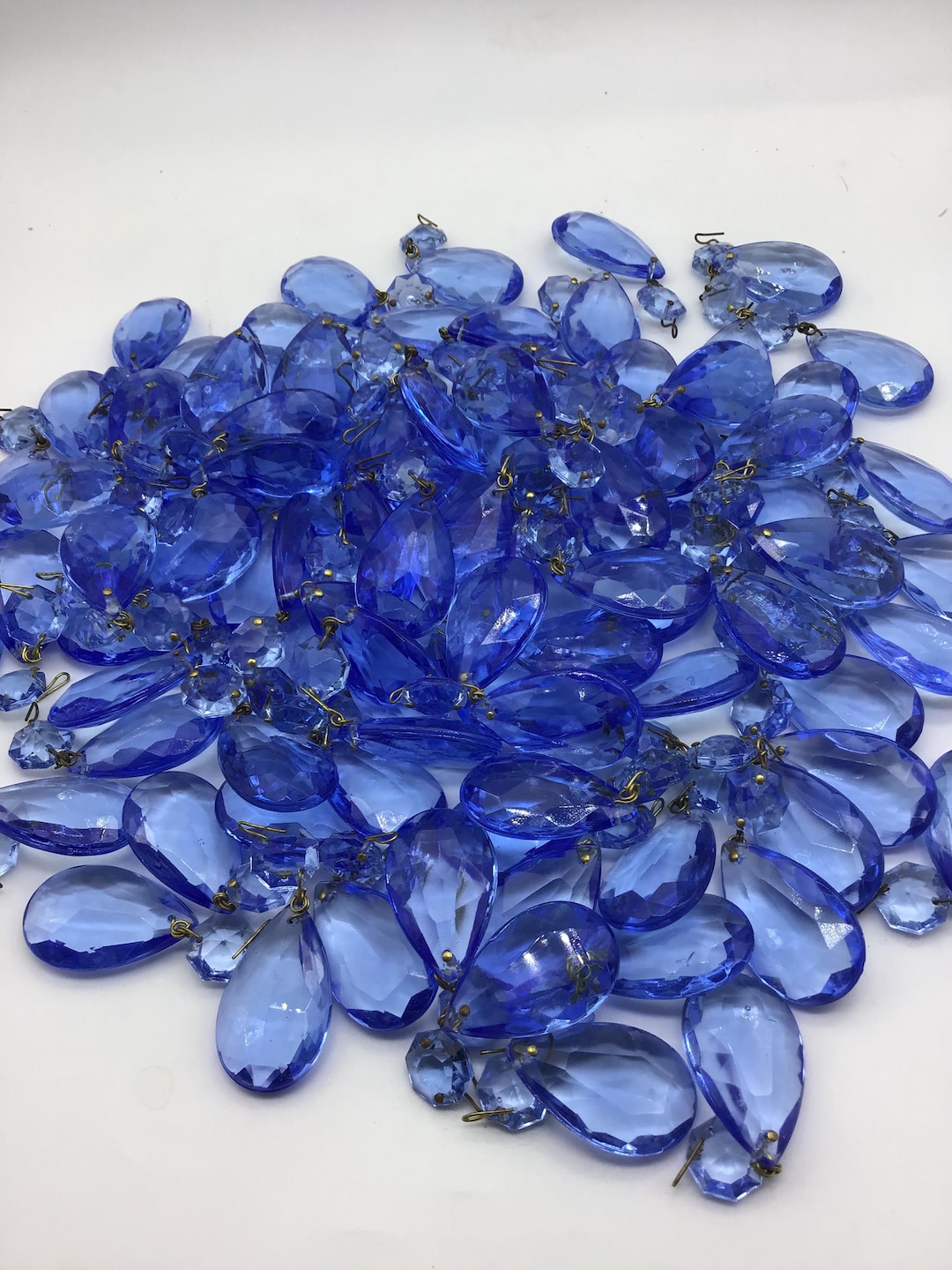 Vintage Blue Chandelier Prisms,teardrop Prisms,set of 12-2 Piece Prisms ...