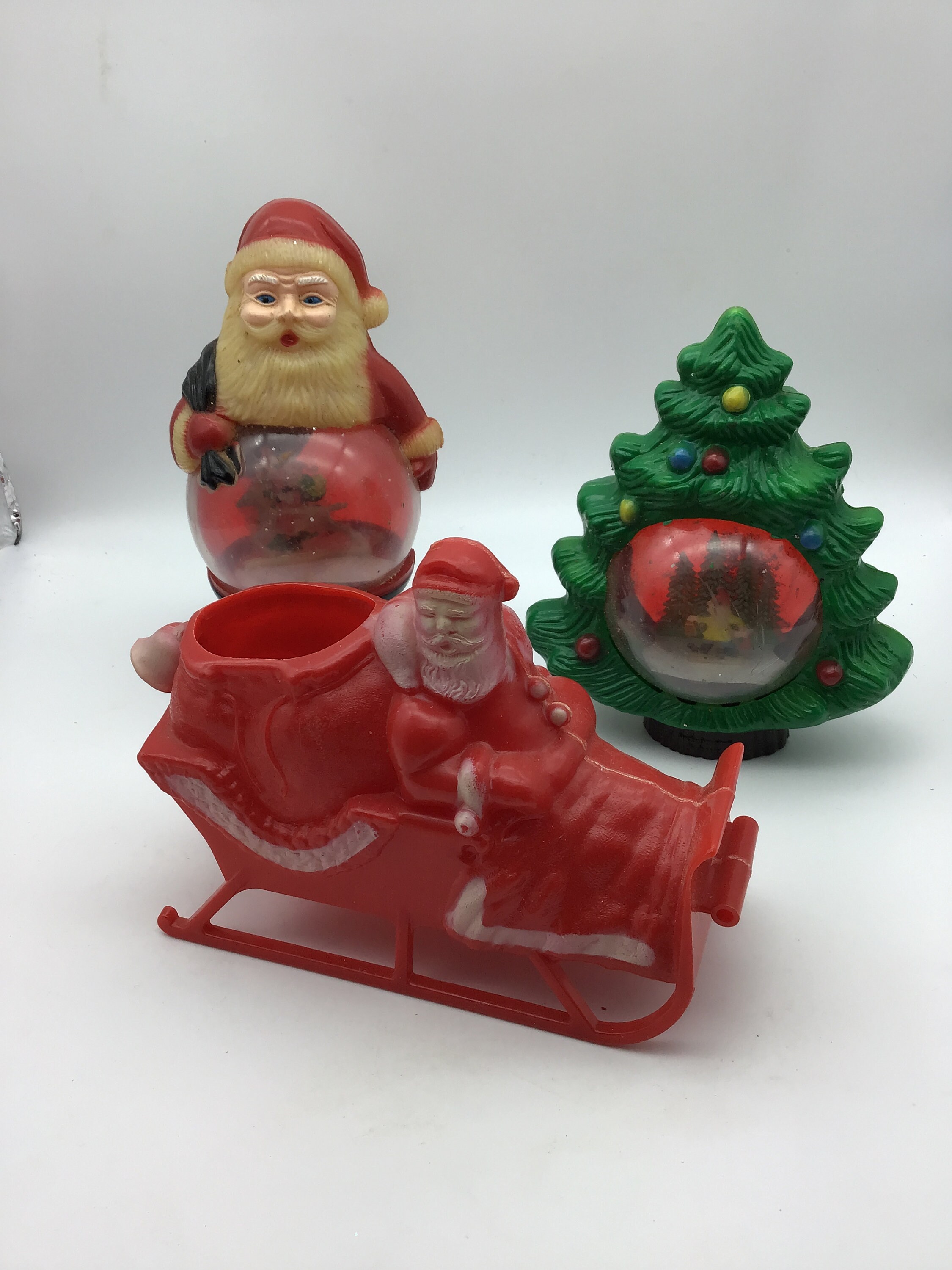 Vintage Christmas Snowglobes and Rosbro Santa and Sleigh Candy Holder ...