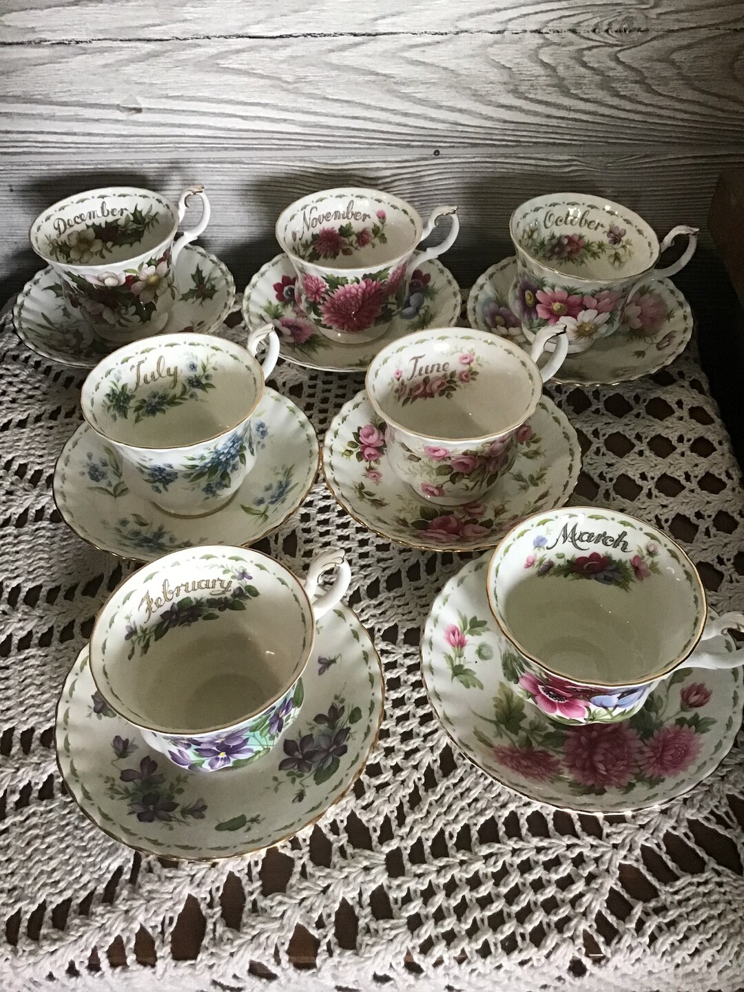 Royal Albert Flower of the Month Tea Cups and Saucers,set of 7 ...