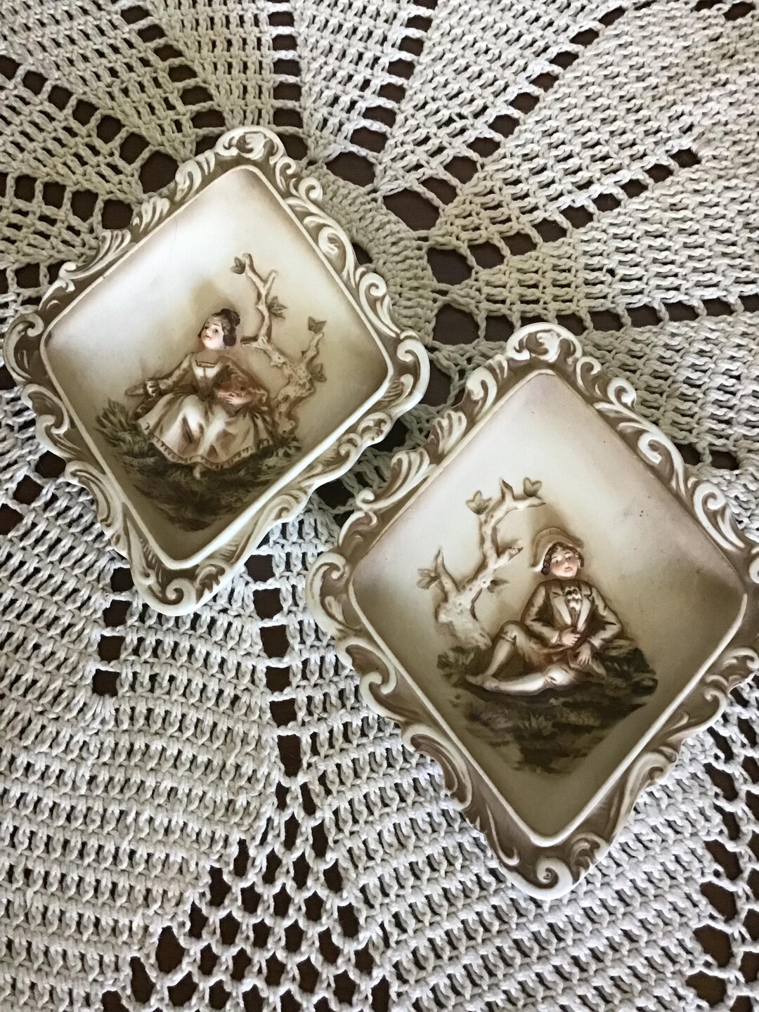 Vintage Ceramic Lefton Wall Plaques, Victorian Couple,handpainted ...