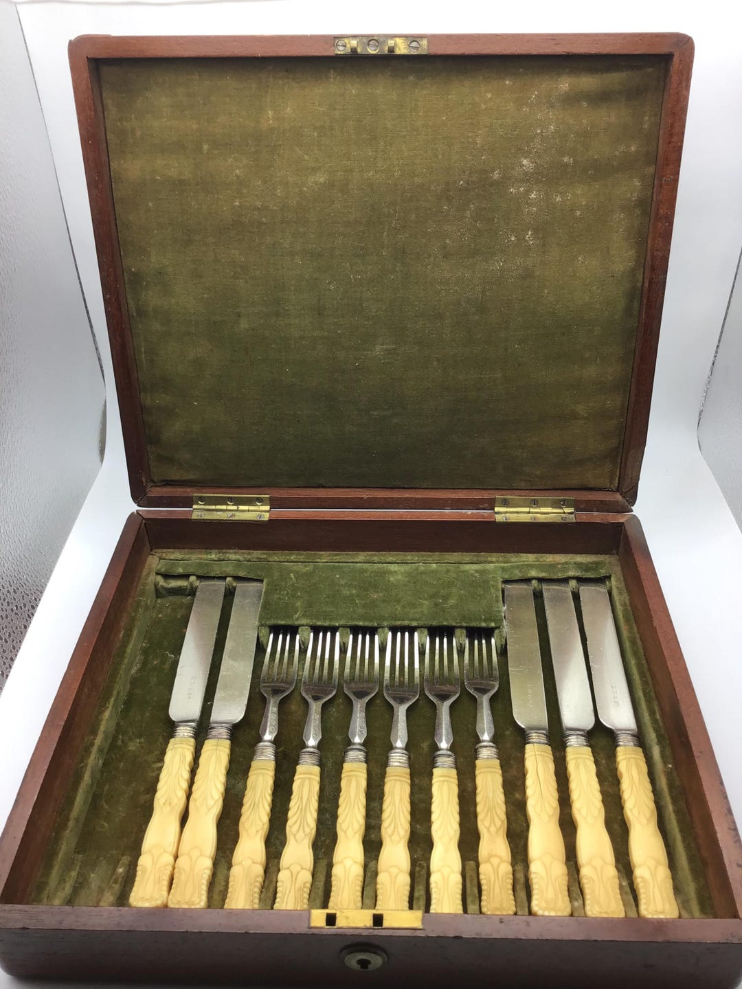 Vintage Fish Forks and Fish Knives,celluloid Art Deco Carved Handles ...