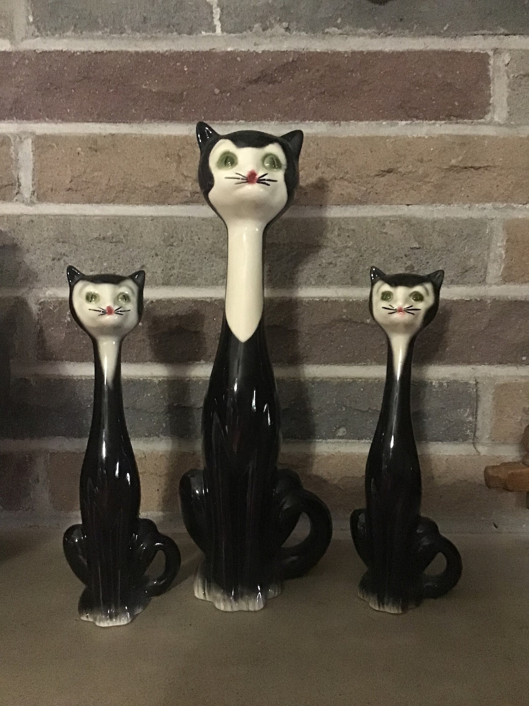 Vintage Set of MCM Ceramic Black & White Cats,long Neck Cat Figurines ...