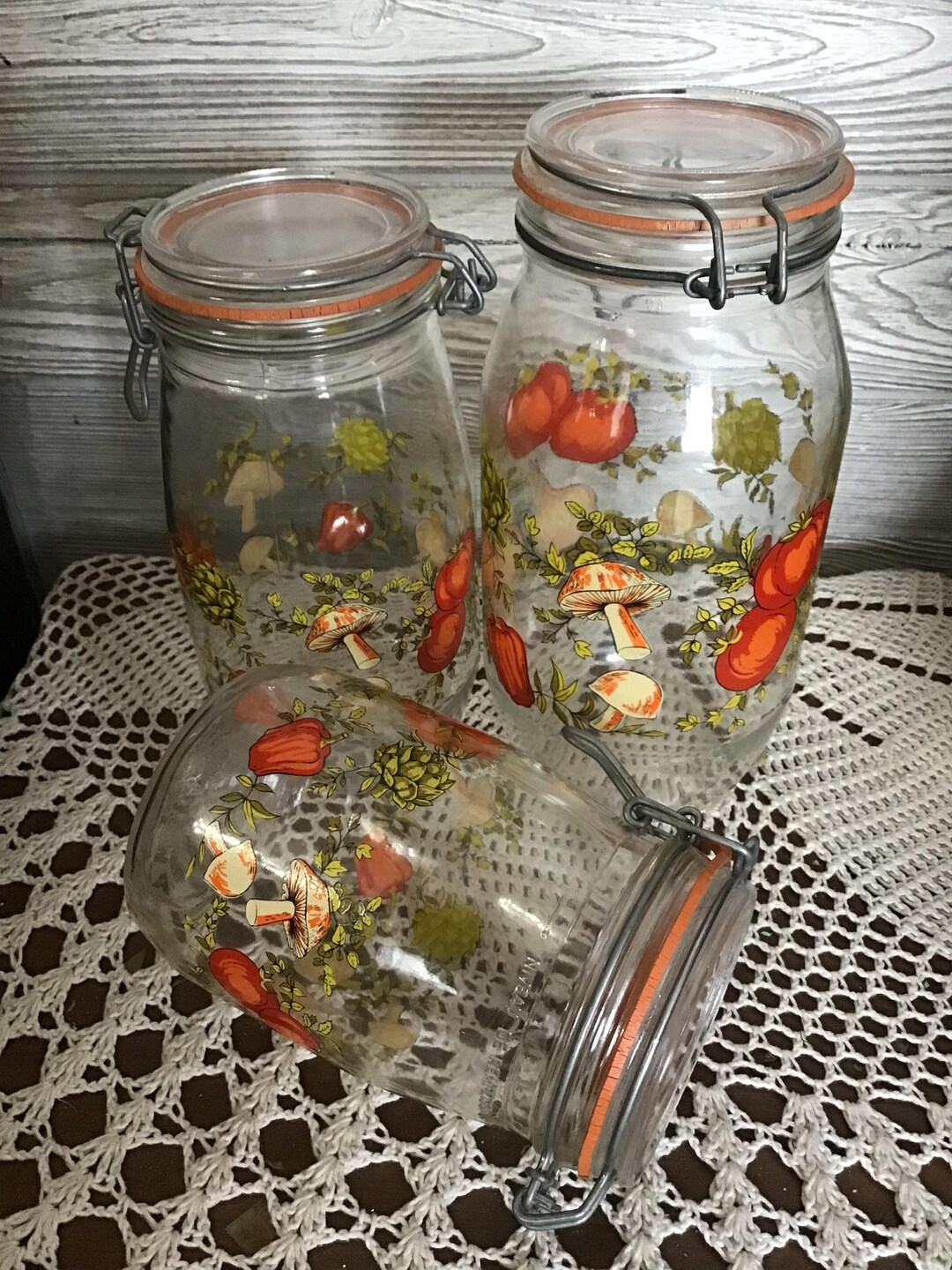 Vintage Arcoroc Canister Set,spice of Life,glass Canisters With Hinged ...