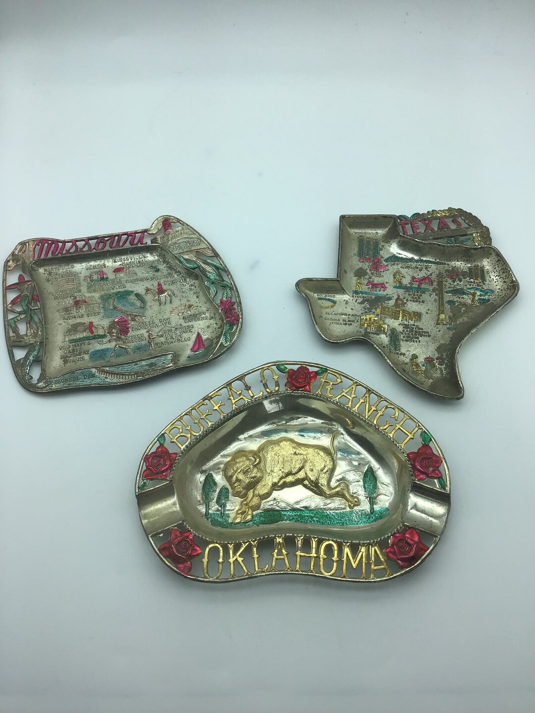 US State Ashtrays,souvenir Ashtrays,tin Vintage Ashtrays, Texas,missouri,oklahoma, Buffalo ...