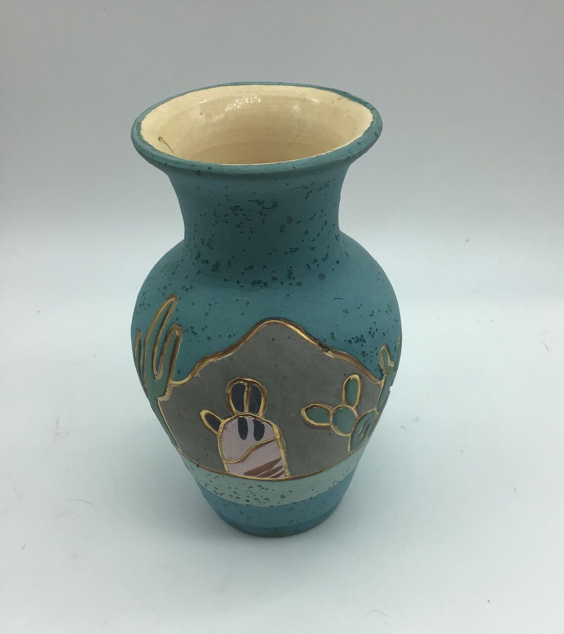 Vintage Ceramica Gardiel Linea 24k Gold Trim, Turquoise Pottery Vase ...
