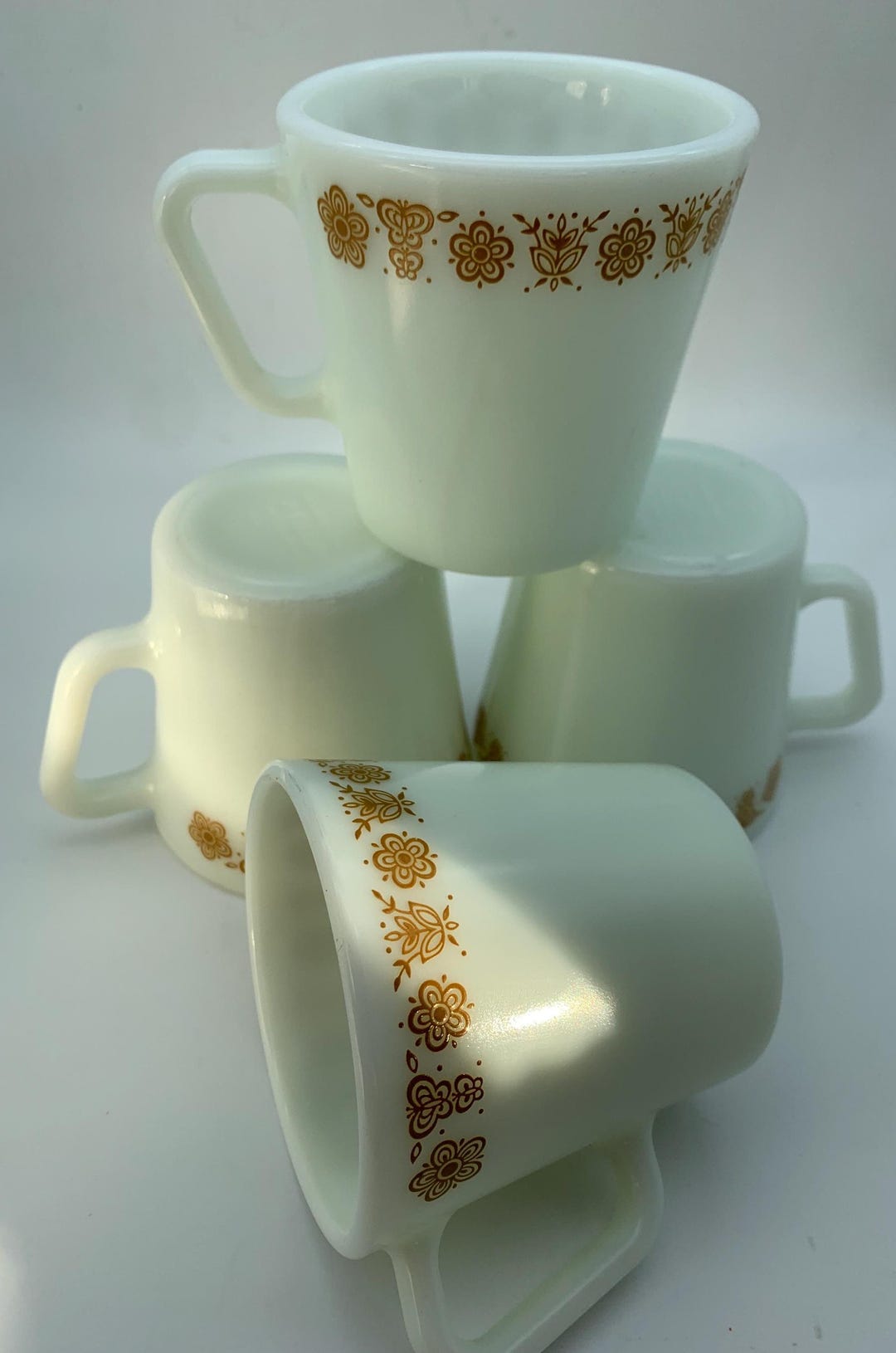 Vintage Pyrex “butterfly Gold” Coffee Cups, Set of 4,milk Glass Mugs ...