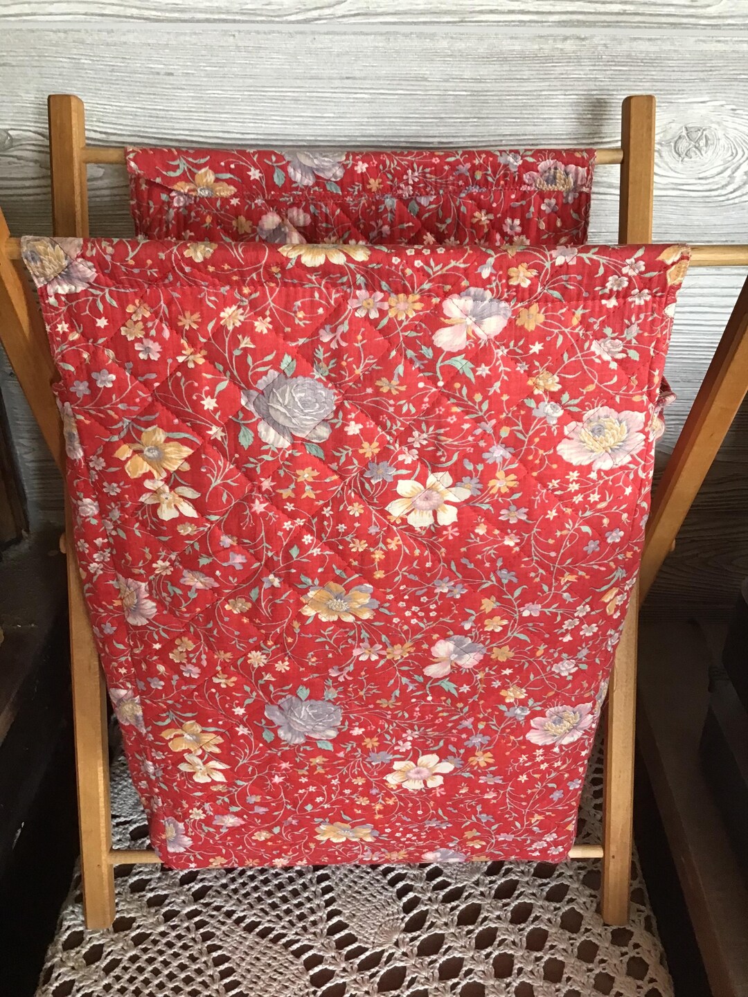 Vintage Knitting Yarn Holder, Folding Quilted Yarn Caddy, Sewing Basket ...