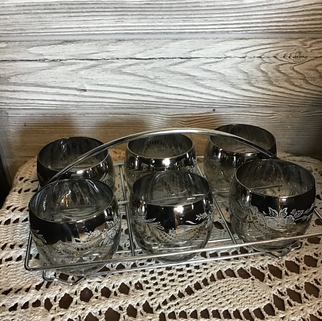 Rolly Polly Glasses With Caddy, Dorothy Thorpe Style Low Ball Barware ...