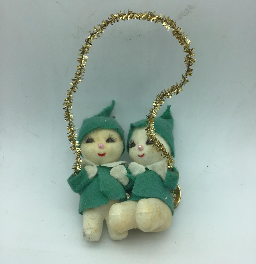 Vintage Mini Flocked Snowbabies,christmas Ornaments,made in Japan,blue ...