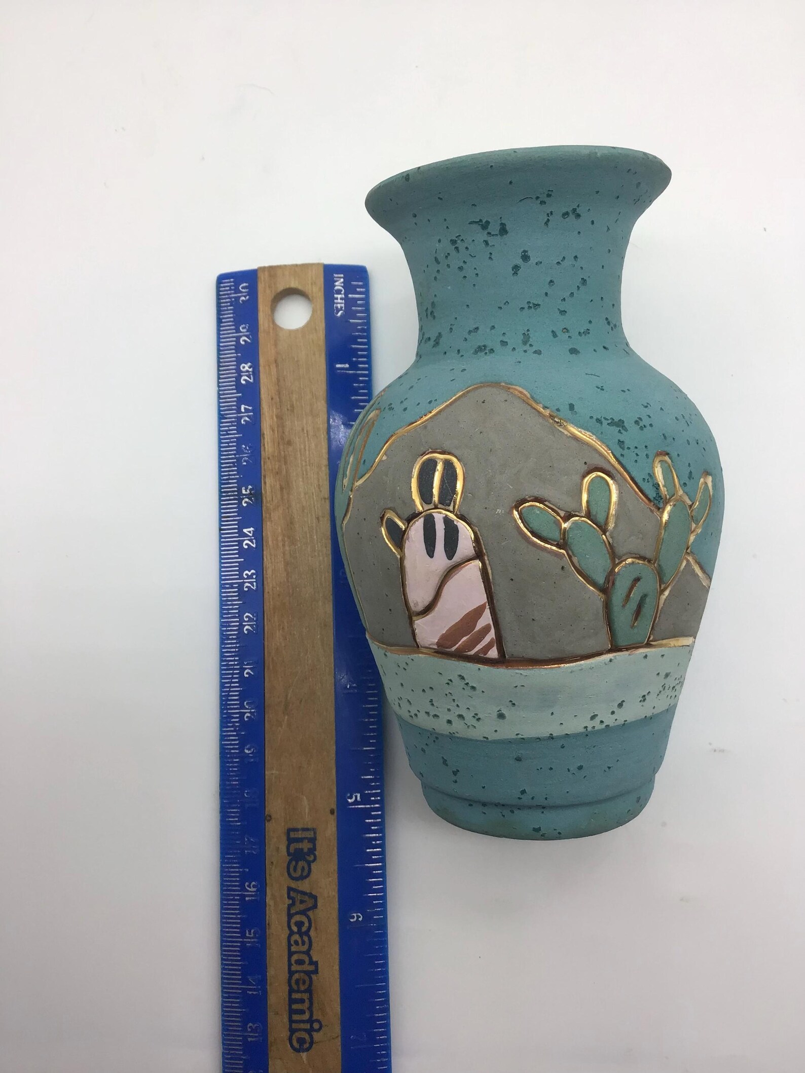 Vintage Ceramica Gardiel Linea 24k Gold Trim, Turquoise Pottery Vase ...