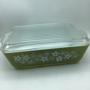 Vintage Pyrex Spring Blossom Refrigerator Dishes, Green and White ...