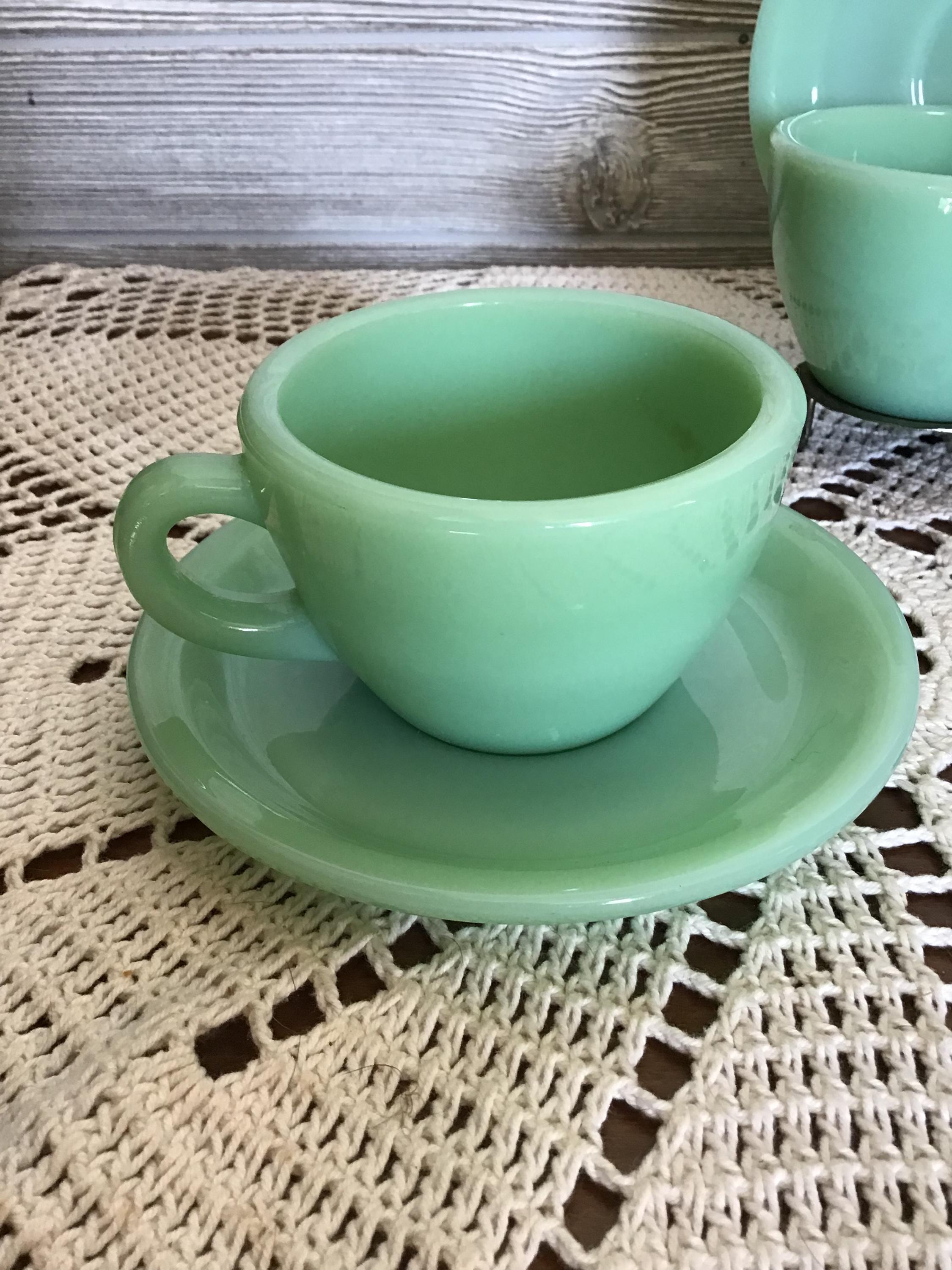 Vintage Fire King Jadeite Tea Cup & Saucer, Jadeite Restaurant Ware ...
