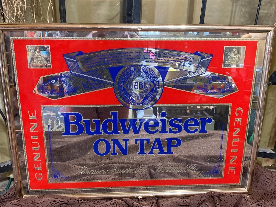 Vintage Budweiser Mirror, Bar Mirror, Beer Advertising, Beer Mirror ...