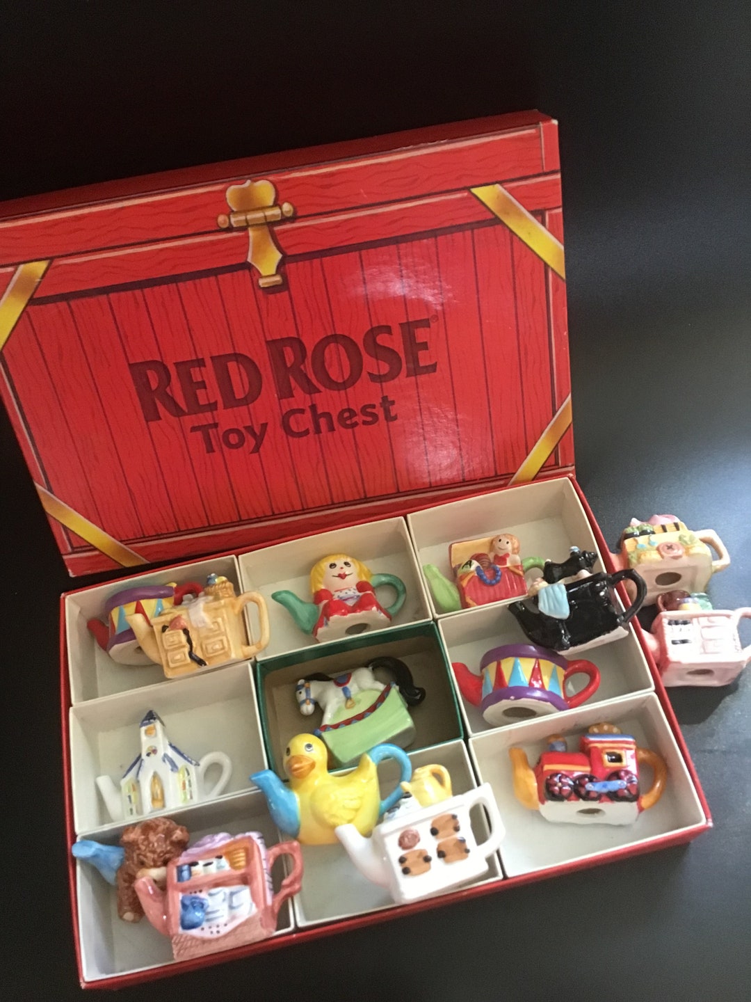 Red Rose Miniature Tea Pots,rocking Horse,teddy Bear,duck,houses - Etsy