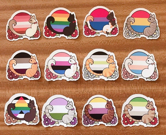 Lgbtq Pride Flag Cat 8cm Stickers Etsy