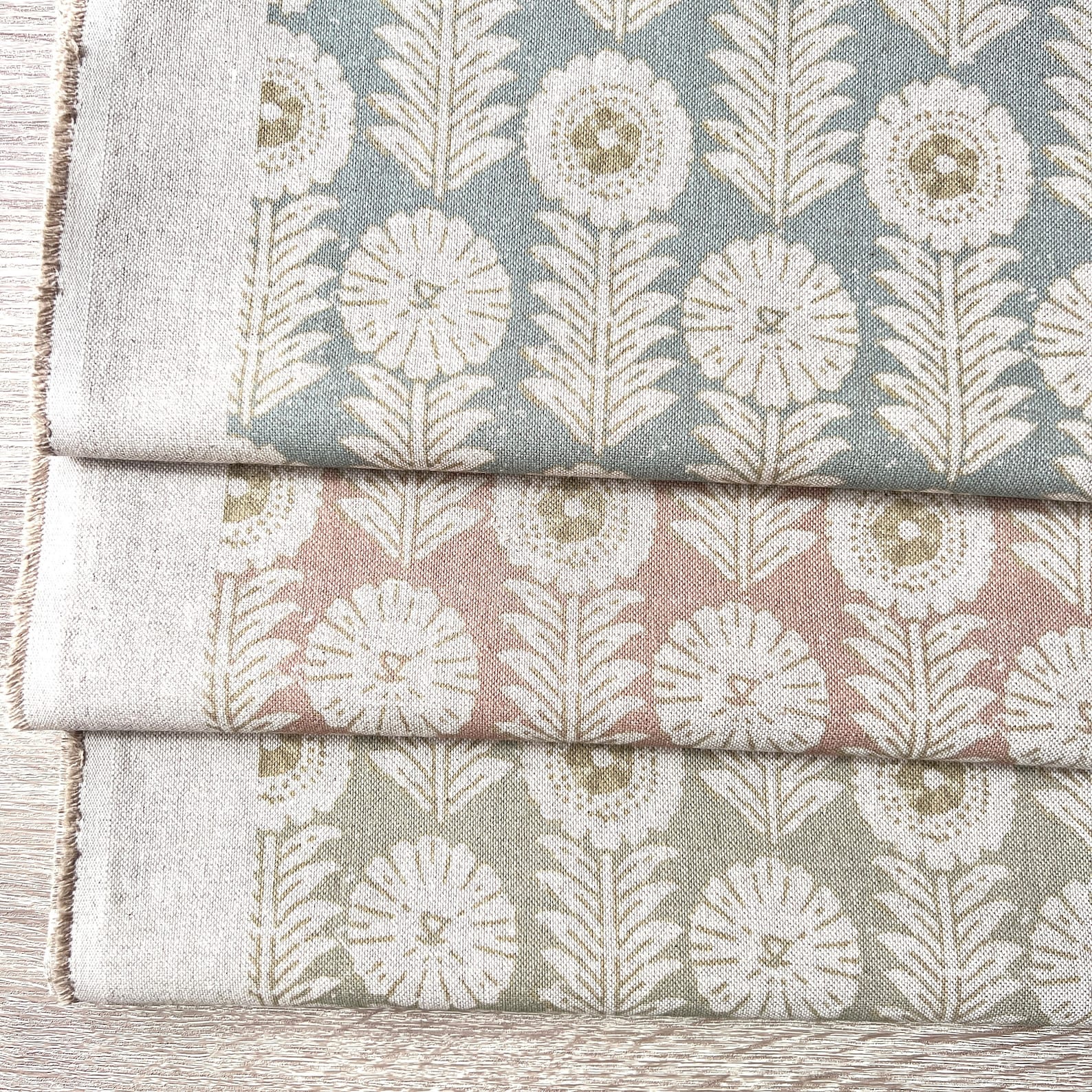 FLORA Block Print Linen Look, 100% Cotton Fabric, Price per 1/2m - Etsy ...
