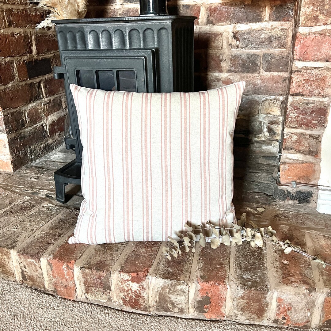 1495. Soft Pink STRIPE Linen Look 100% Cotton Cushion Cover - Etsy