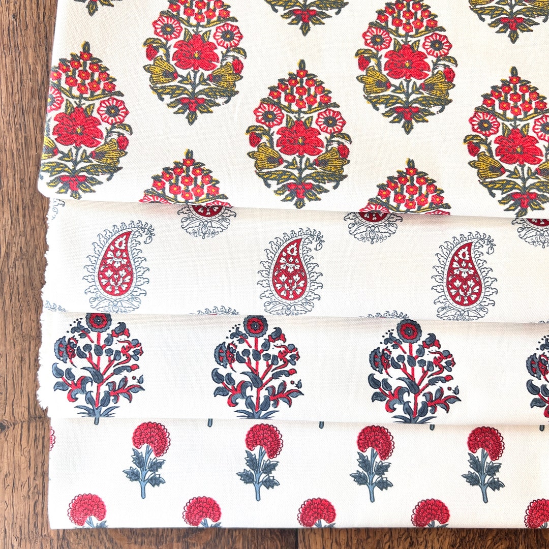 RED COLLECTION Block Print, 100% Organic Cotton Fabric, Double Width ...