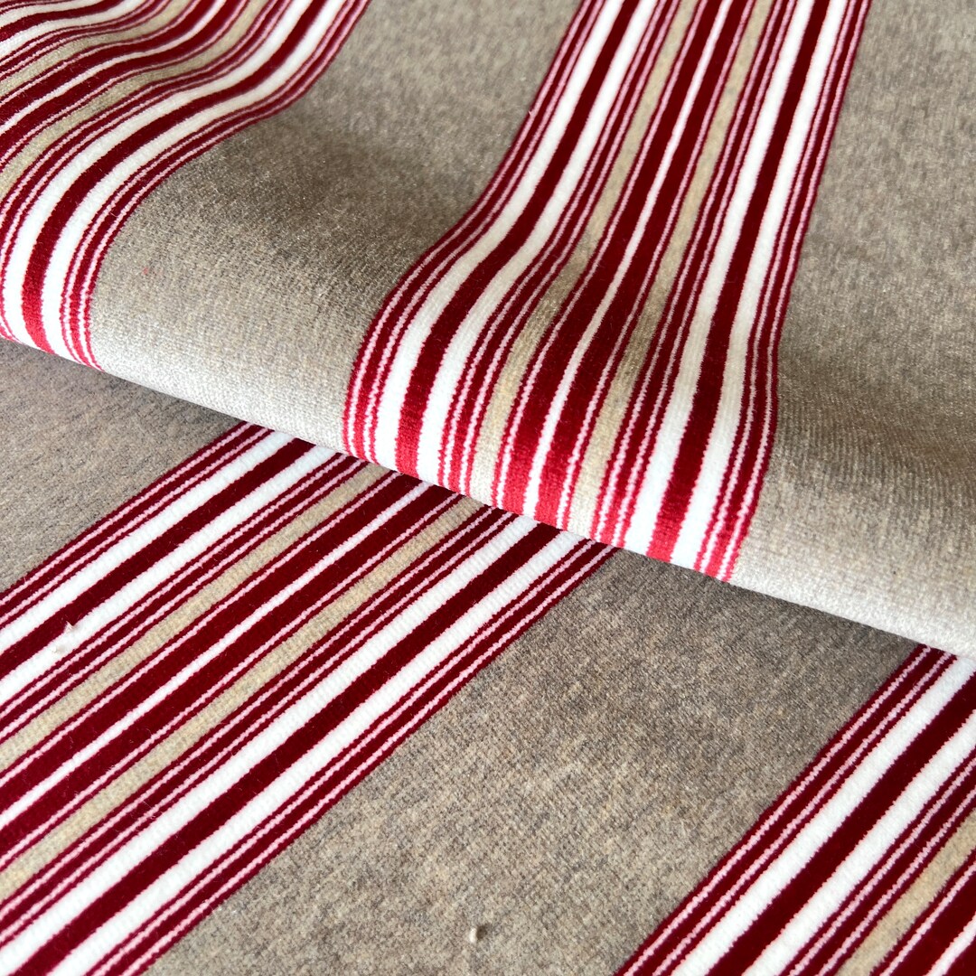1445. Red Stripe Velvet Cotton Upholstery Fabric, 140cm Wide, Price per ...
