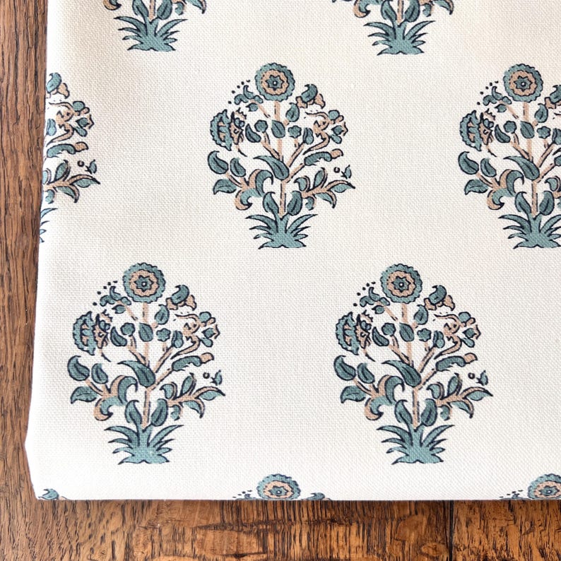 BEIGE/ BLUE COLLECTION Block Print, 100% Organic Cotton Fabric, Double ...