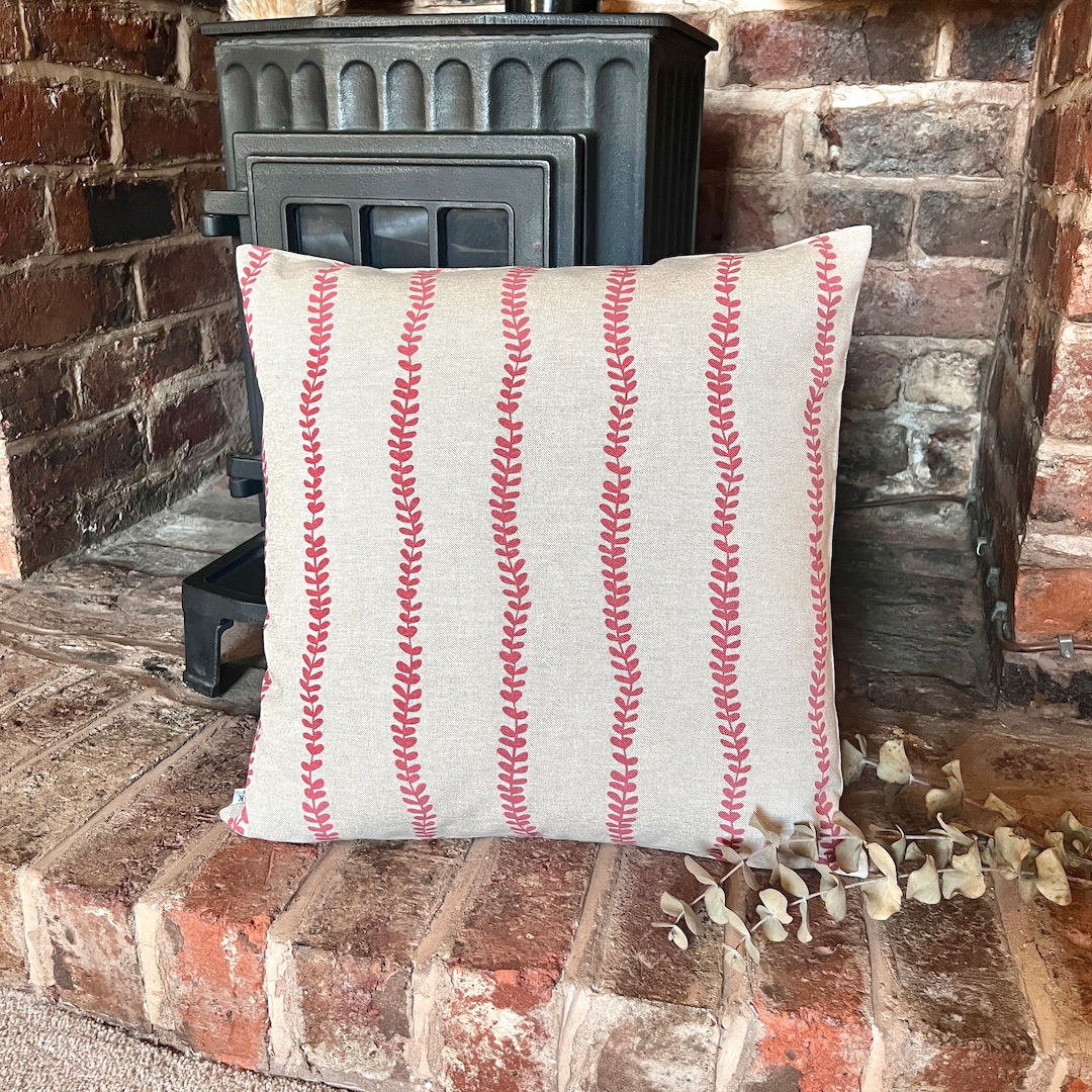 1428. Red ISABELLA Trail, Linen Look 100% Cotton Cushion Cover - Etsy