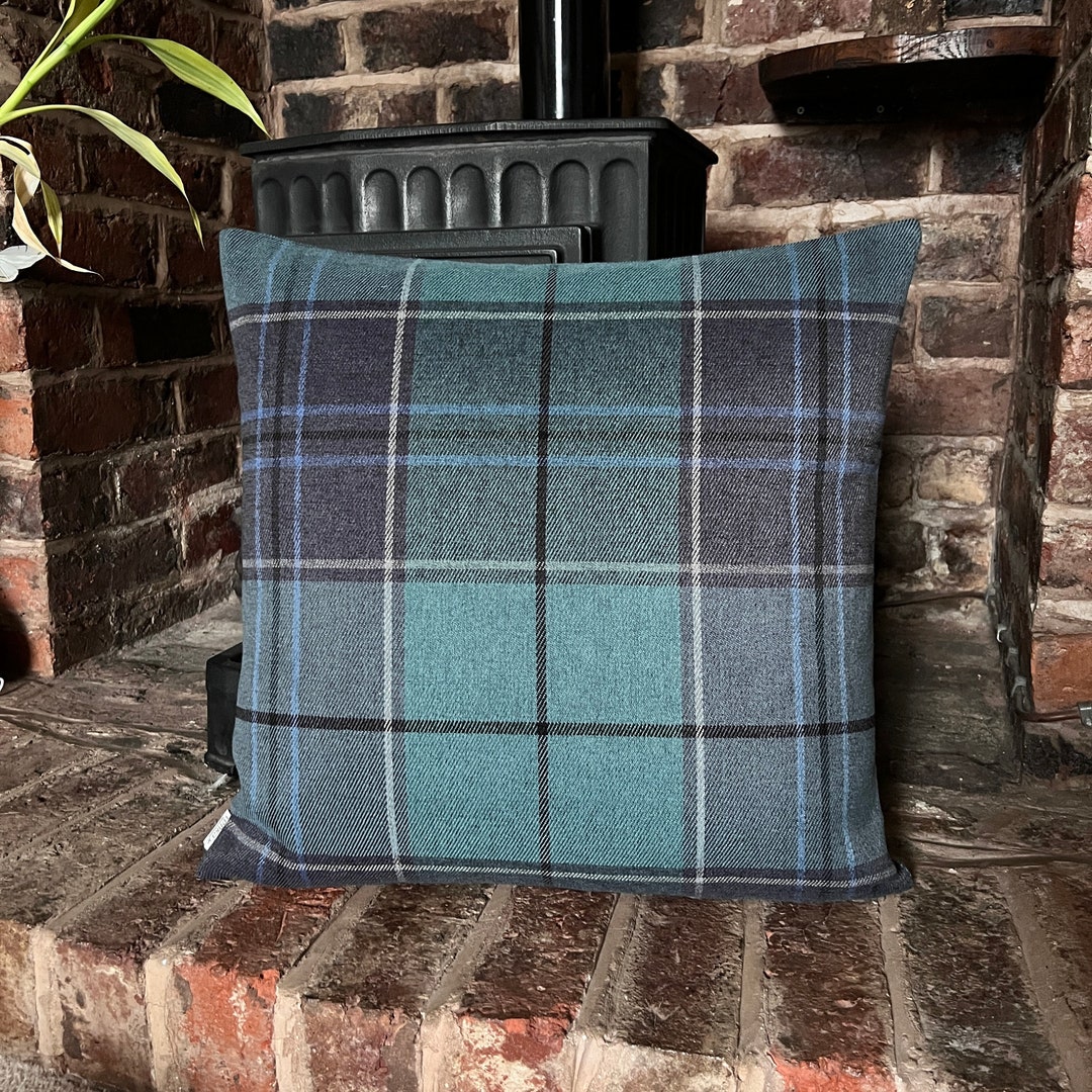 1249. Handmade Traditional Teal Blue Check Cushion Cover, Various Sizes ...