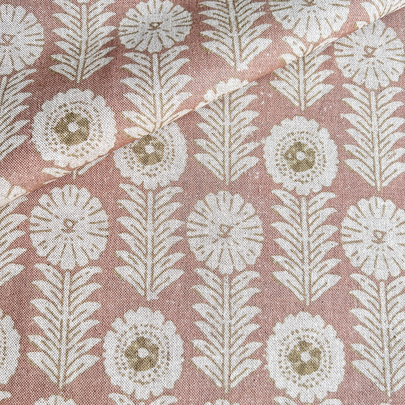 FLORA Block Print Linen Look, 100% Cotton Fabric, Price per 1/2m - Etsy ...