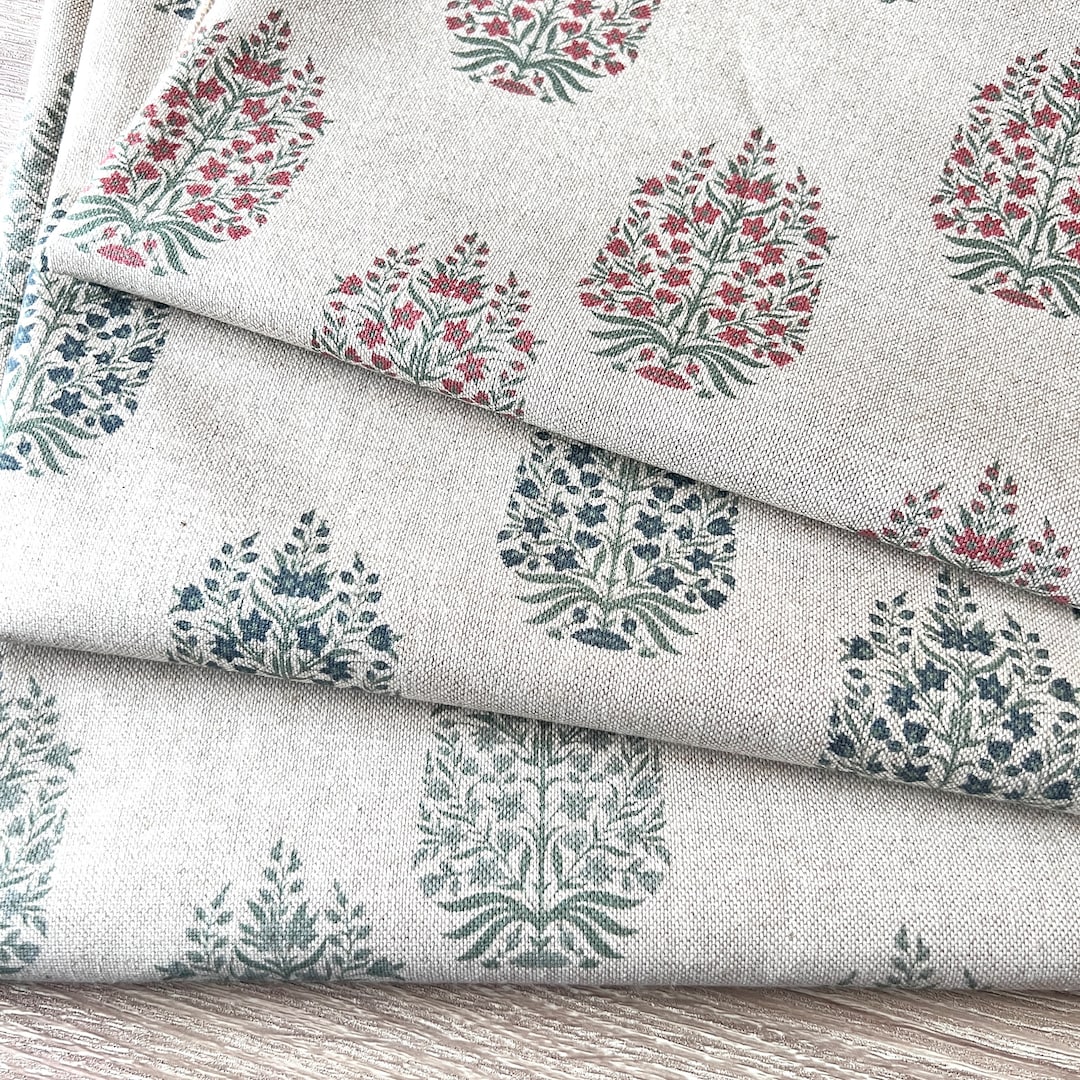 WOODBURN Block Print Linen Look, 100% Cotton Fabric, Price per 1/2m - Etsy