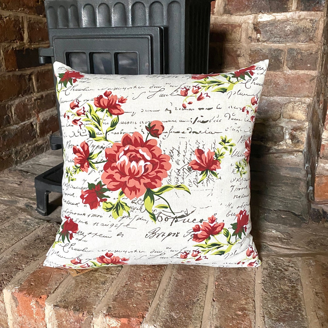 257. Red Roses With Writing LINEN Cotton Cushion Cover. Various Sizes ...