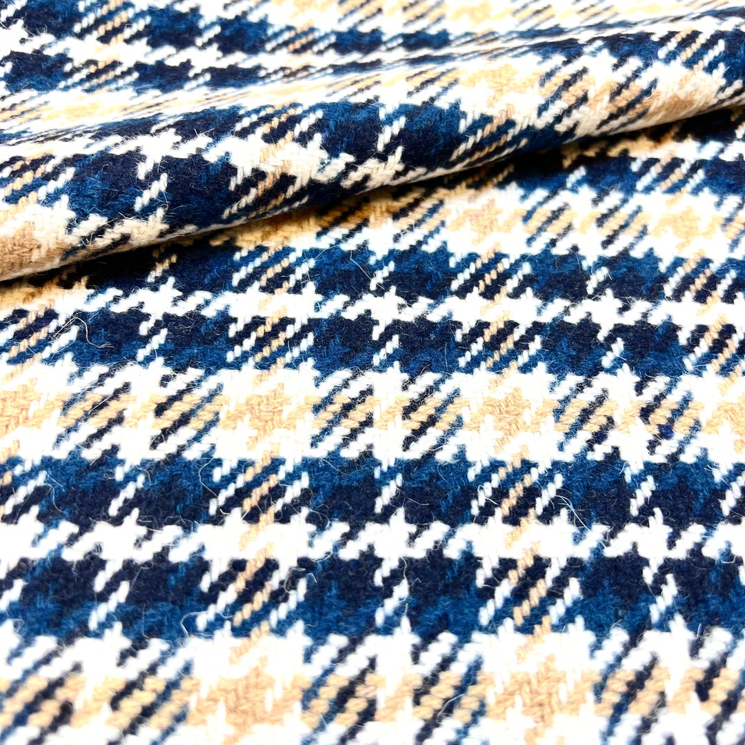 1338. Blue Yellow Check Tweed Wool Fabric. Price per 1/2m, 151cm Wide ...
