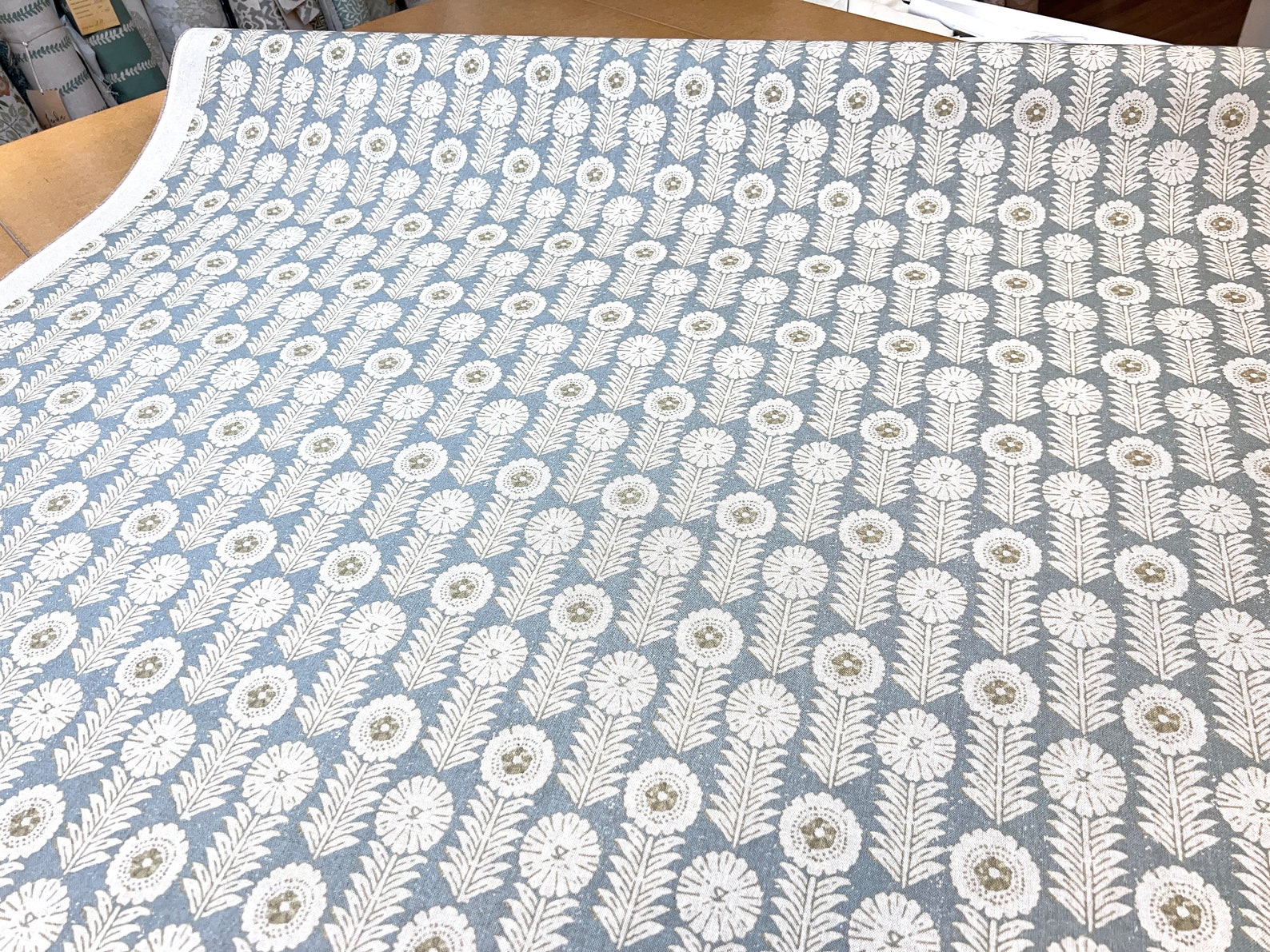 FLORA Block Print Linen Look, 100% Cotton Fabric, Price per 1/2m - Etsy ...