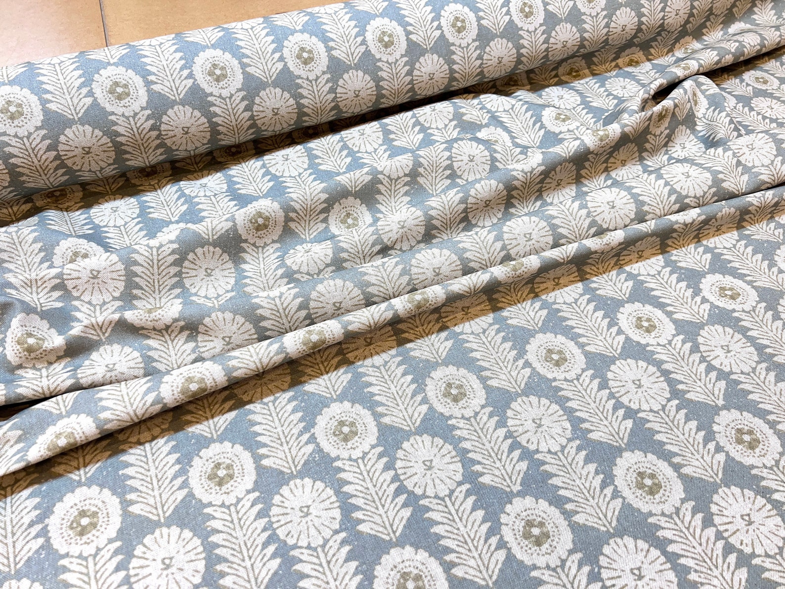 FLORA Block Print Linen Look, 100% Cotton Fabric, Price per 1/2m - Etsy ...