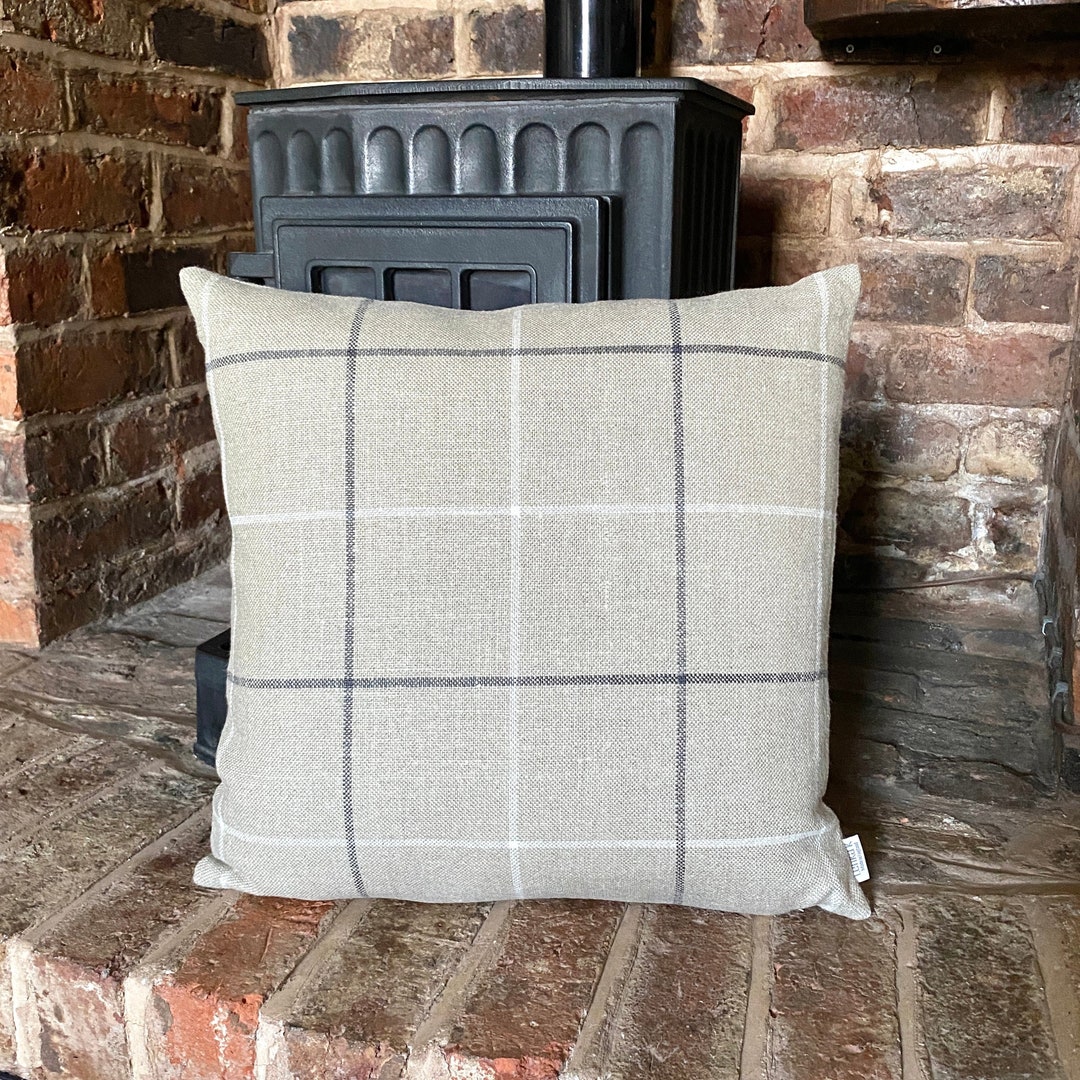 1096. Handmade Grey Check 100% Linen Cushion Cover, 12x12" - Etsy UK