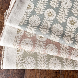 FLORA Block Print Linen Look, 100% Cotton Fabric, Price per 1/2m - Etsy