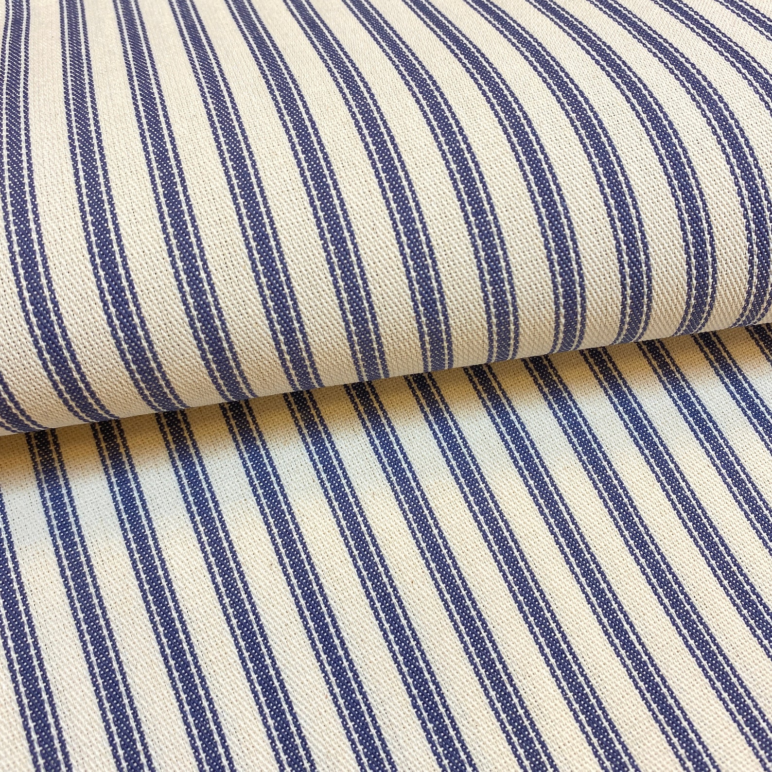 633. Extra Wide BLUE TICKING 100% Cotton Fabric, 210cm/ 82inch Wide ...