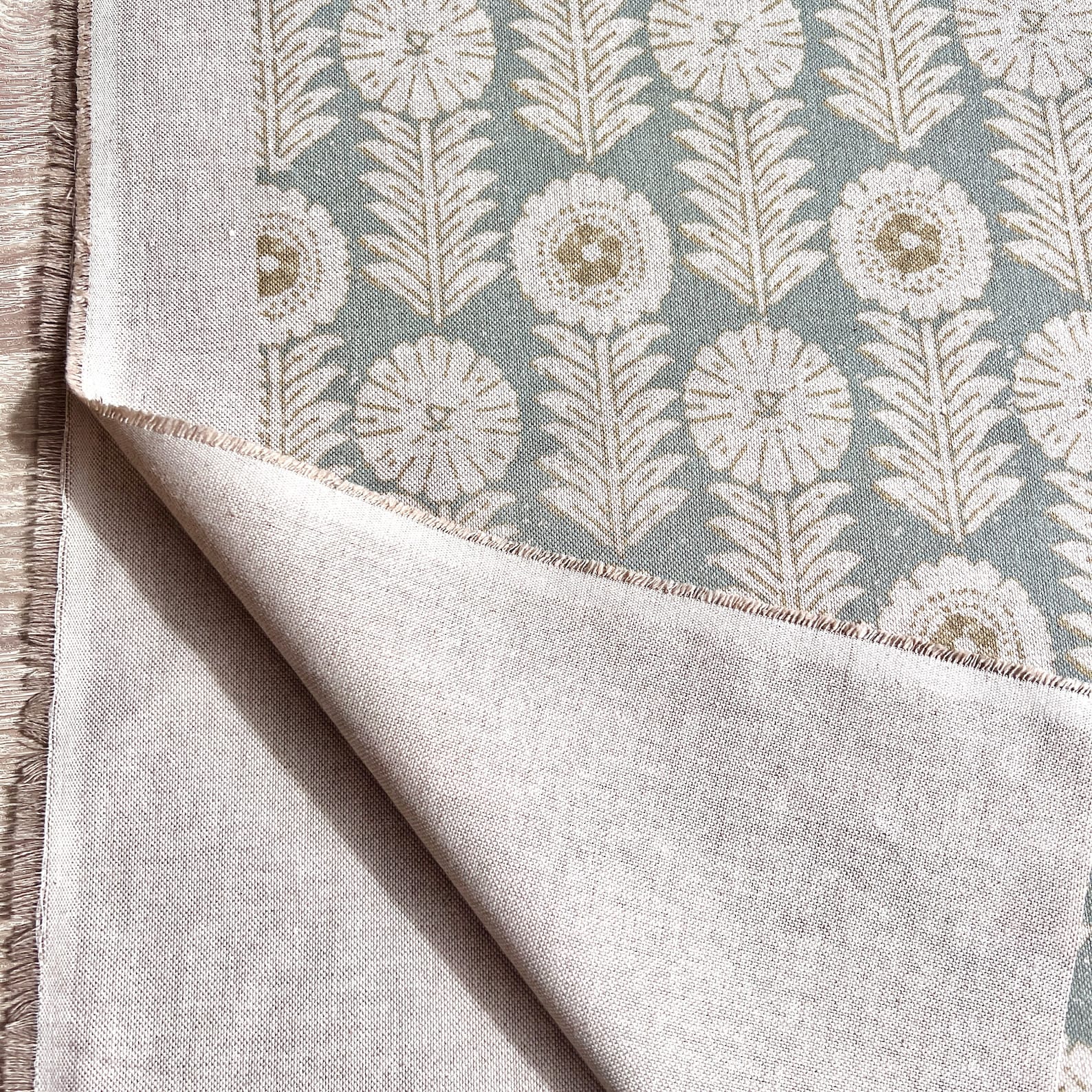 FLORA Block Print Linen Look, 100% Cotton Fabric, Price per 1/2m - Etsy ...