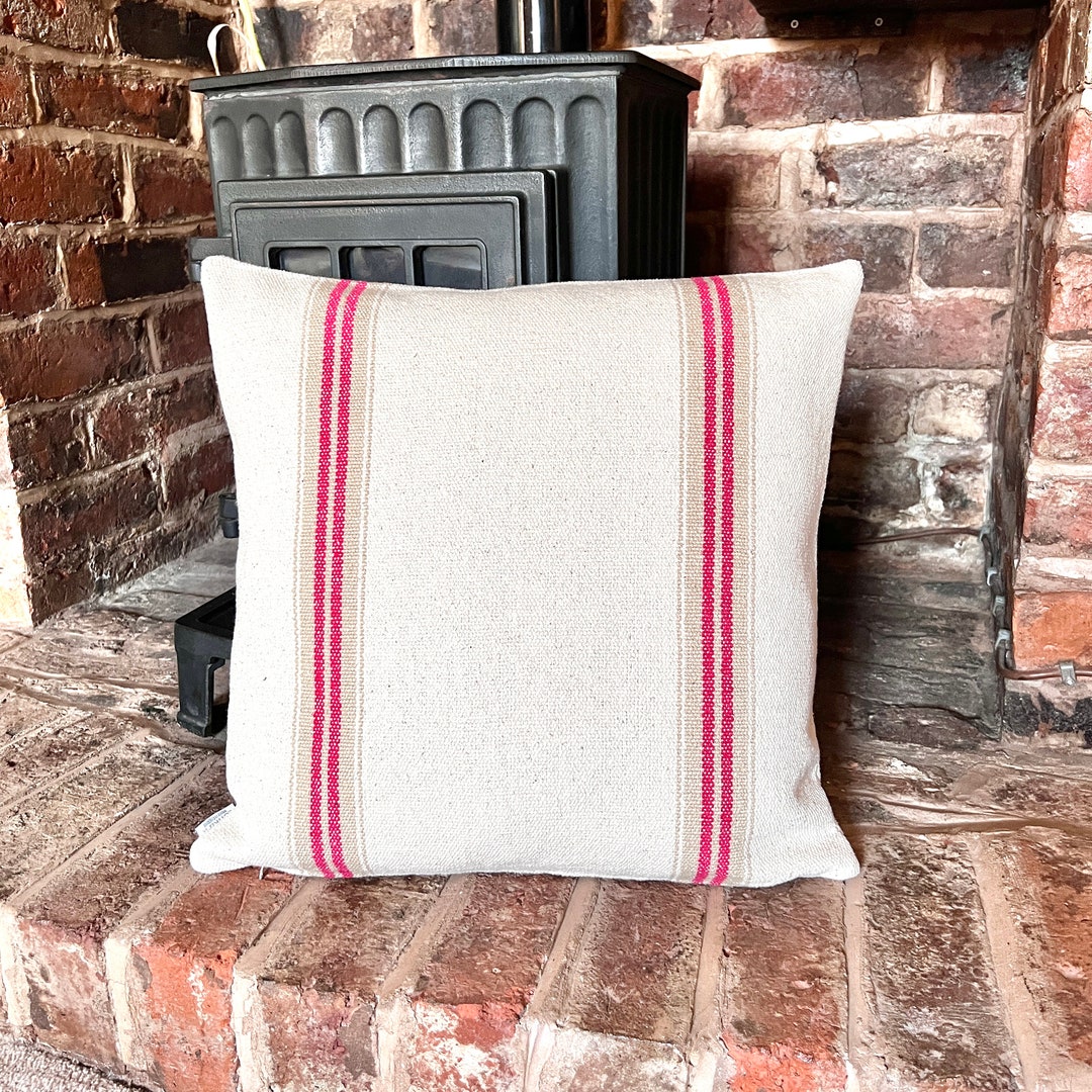 1416. ROUGE - RED Stripe Heavy French Linen Look Cushion Cover, Various ...