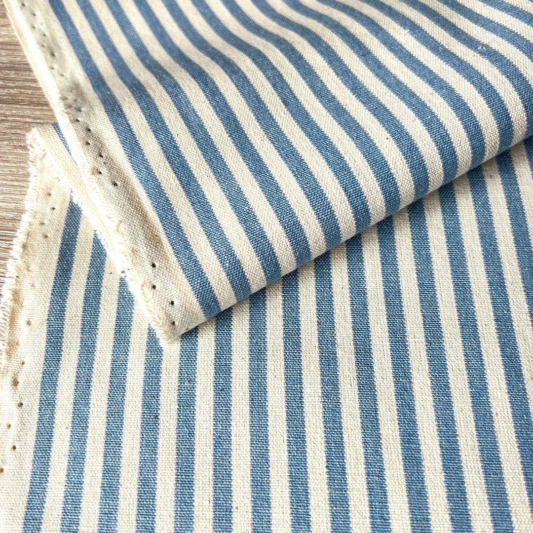 1399. RATI Blue Stripe 100% Cotton Fabric, 143cm Wide, Price per 1/2 ...