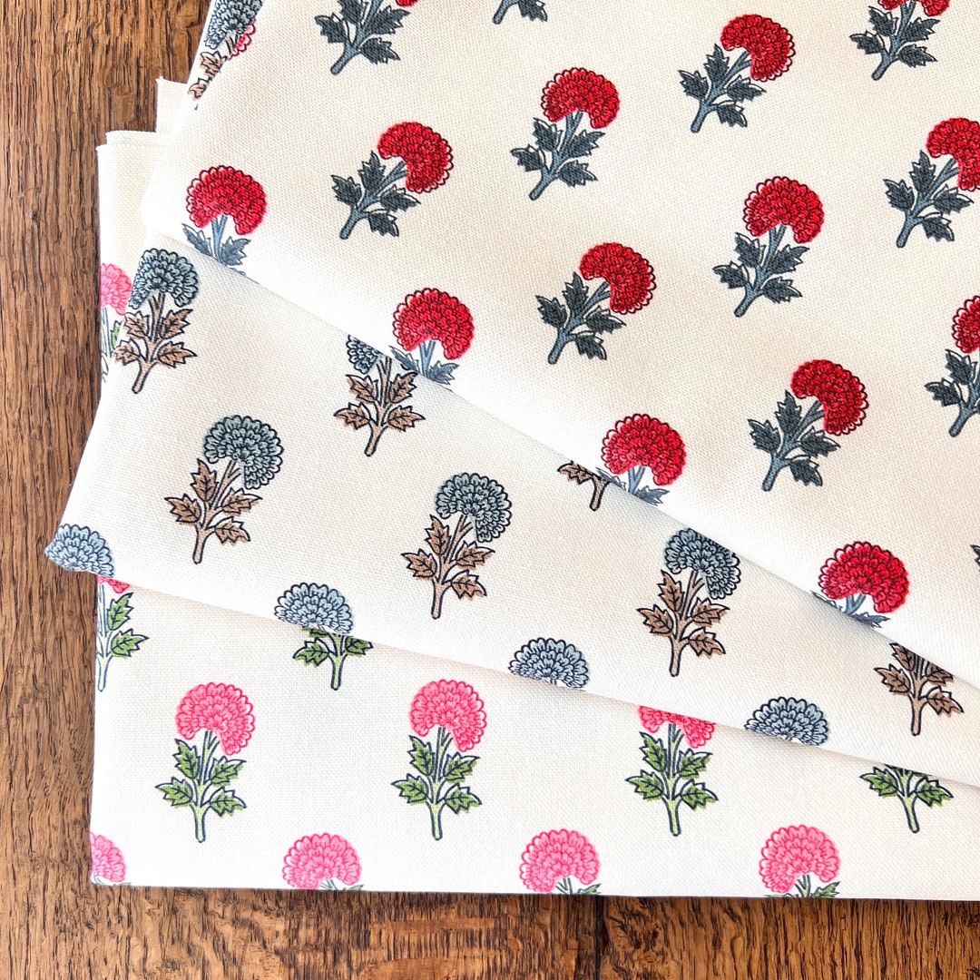 NAHA, Small Flower Block Print, 100% Organic Cotton Fabric, Double ...