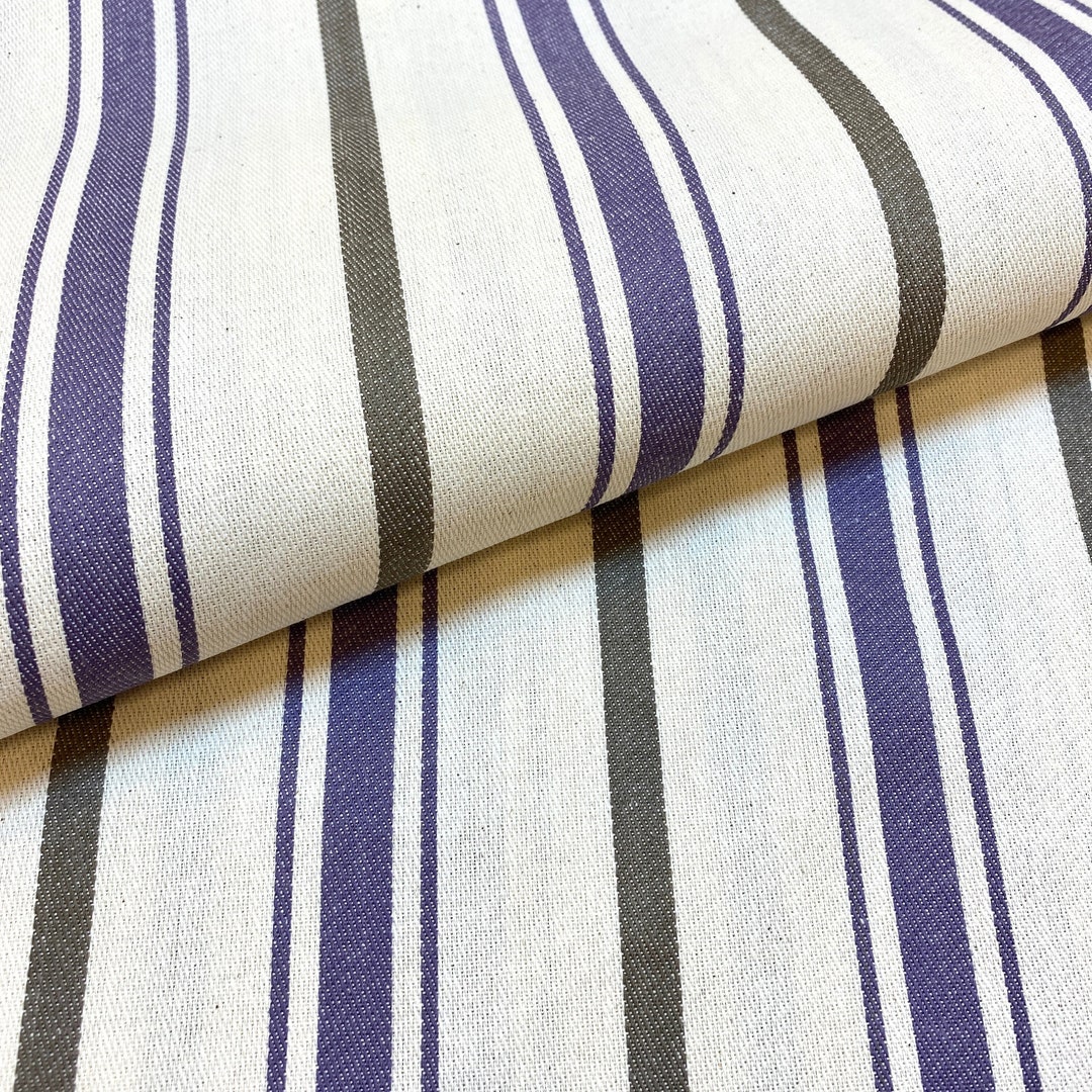 1209. Extra Wide Mattress Ticking - PURPLE GREY Stripes on Cream 100% ...