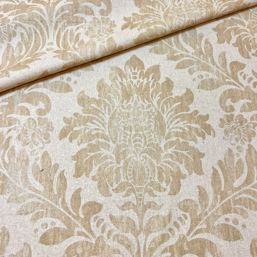 1562. Littlehampton Gold Damask 100% Linen Fabric, , 142cm Wide, Price ...