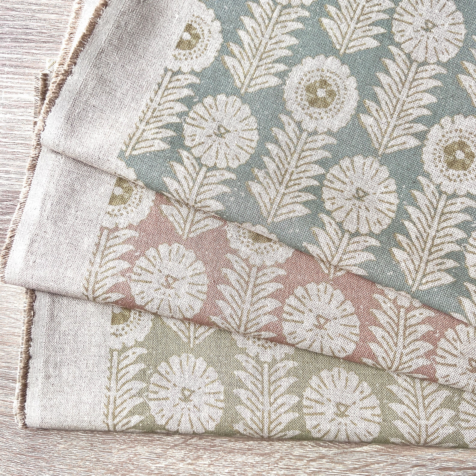 FLORA Block Print Linen Look, 100% Cotton Fabric, Price per 1/2m - Etsy ...