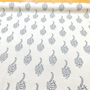 1316. HUMBER LINEN LOOK Blue Block Print 100% Cotton Fabric. Price per ...