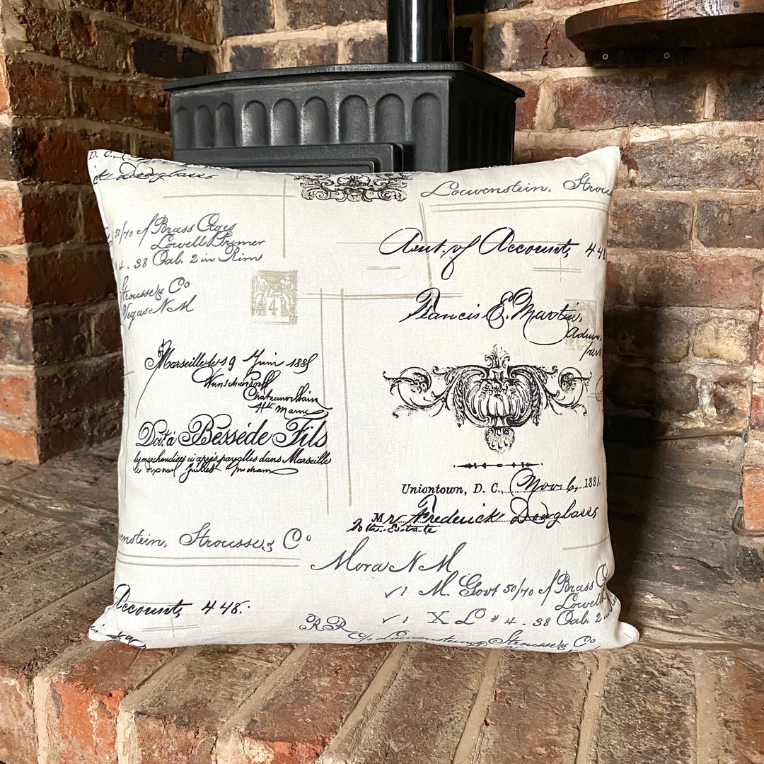 914. Handmade MANUSCRIPT ON IVORY 100% Linen Cushion Cover. Various ...