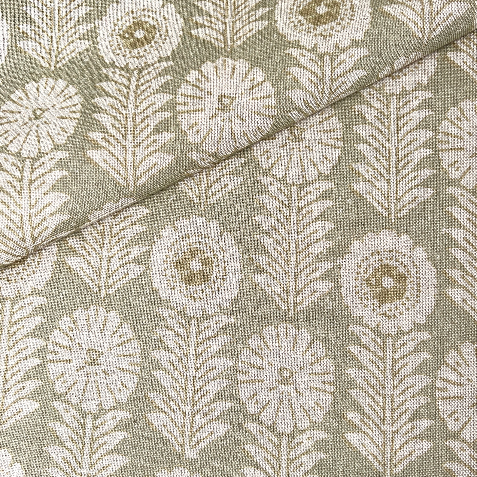 FLORA Block Print Linen Look, 100% Cotton Fabric, Price per 1/2m - Etsy ...