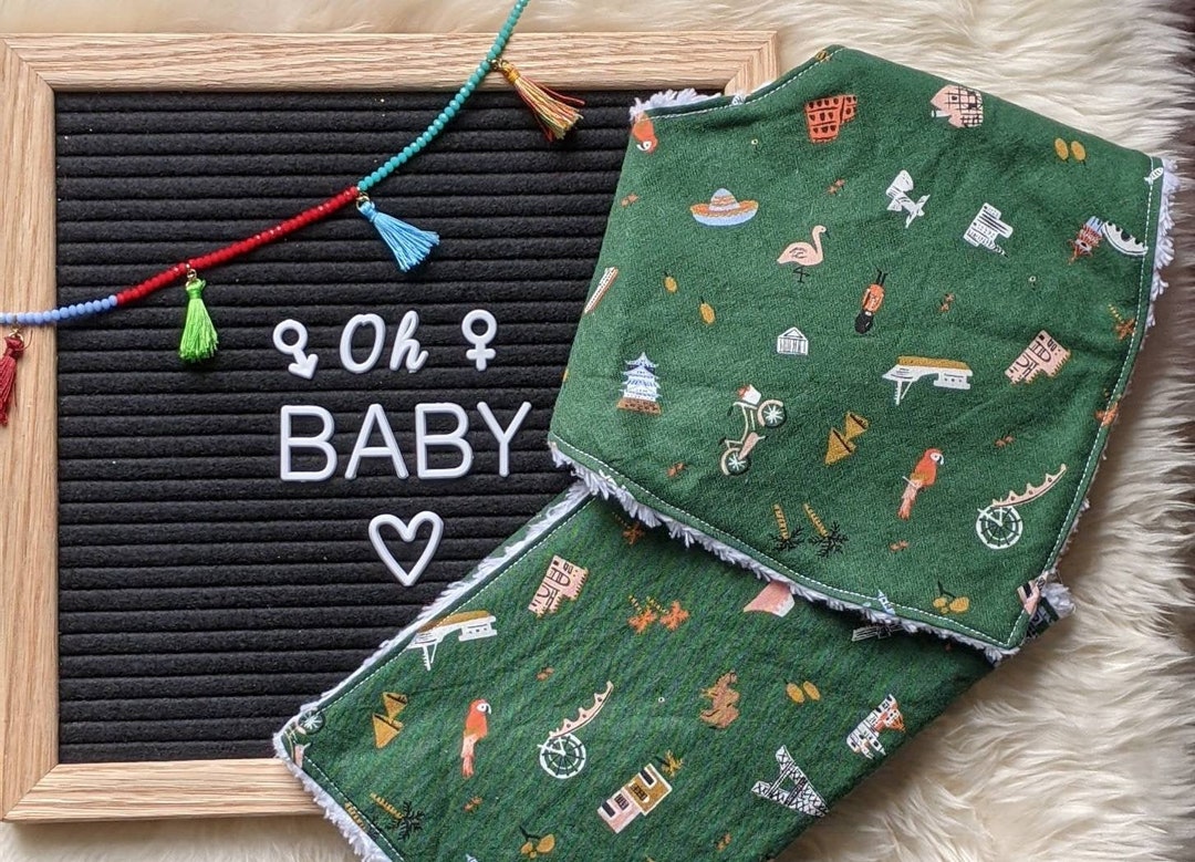 Rifle Paper and Co. Amalfi Explorer Green Bib and Burp Cloth - Etsy